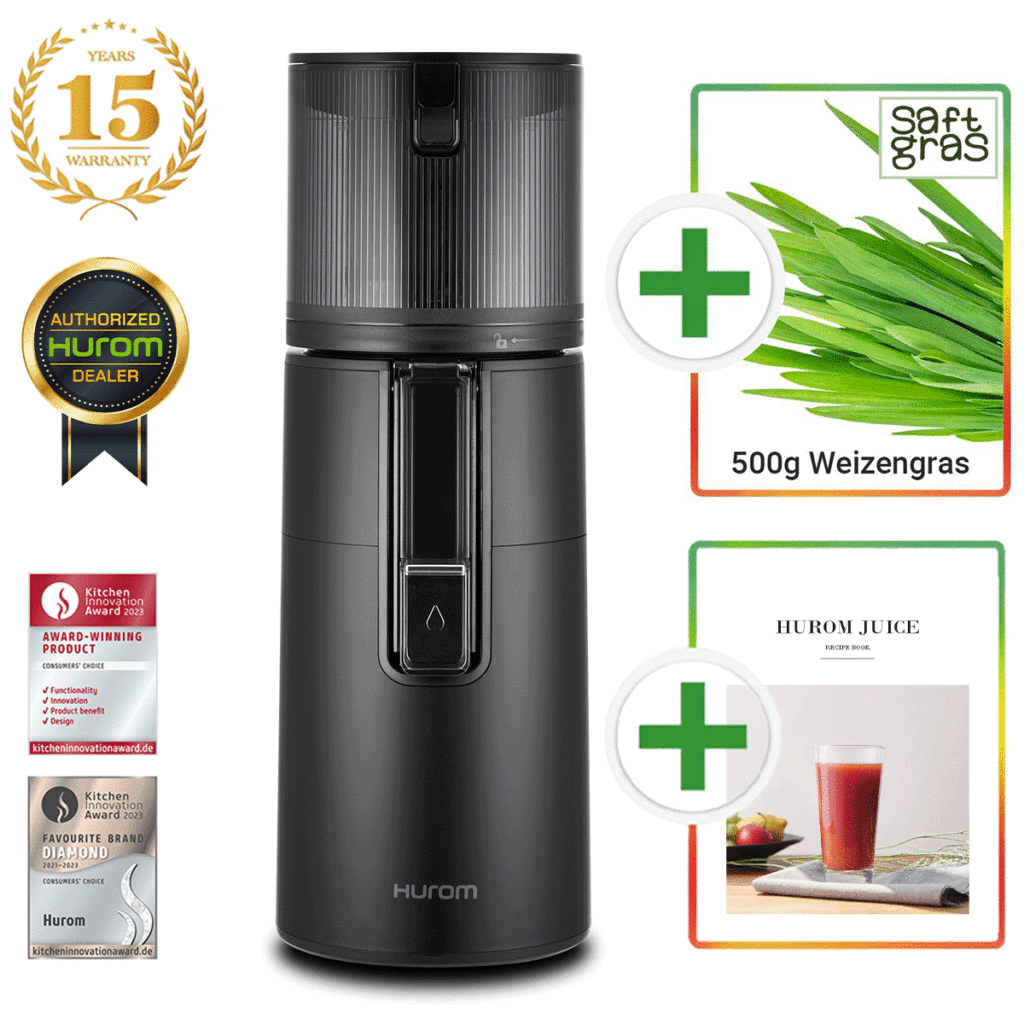 Hurom H400 Entsafter + 500 Bio Weizengras - Modell 2025 - Slowjuice.de