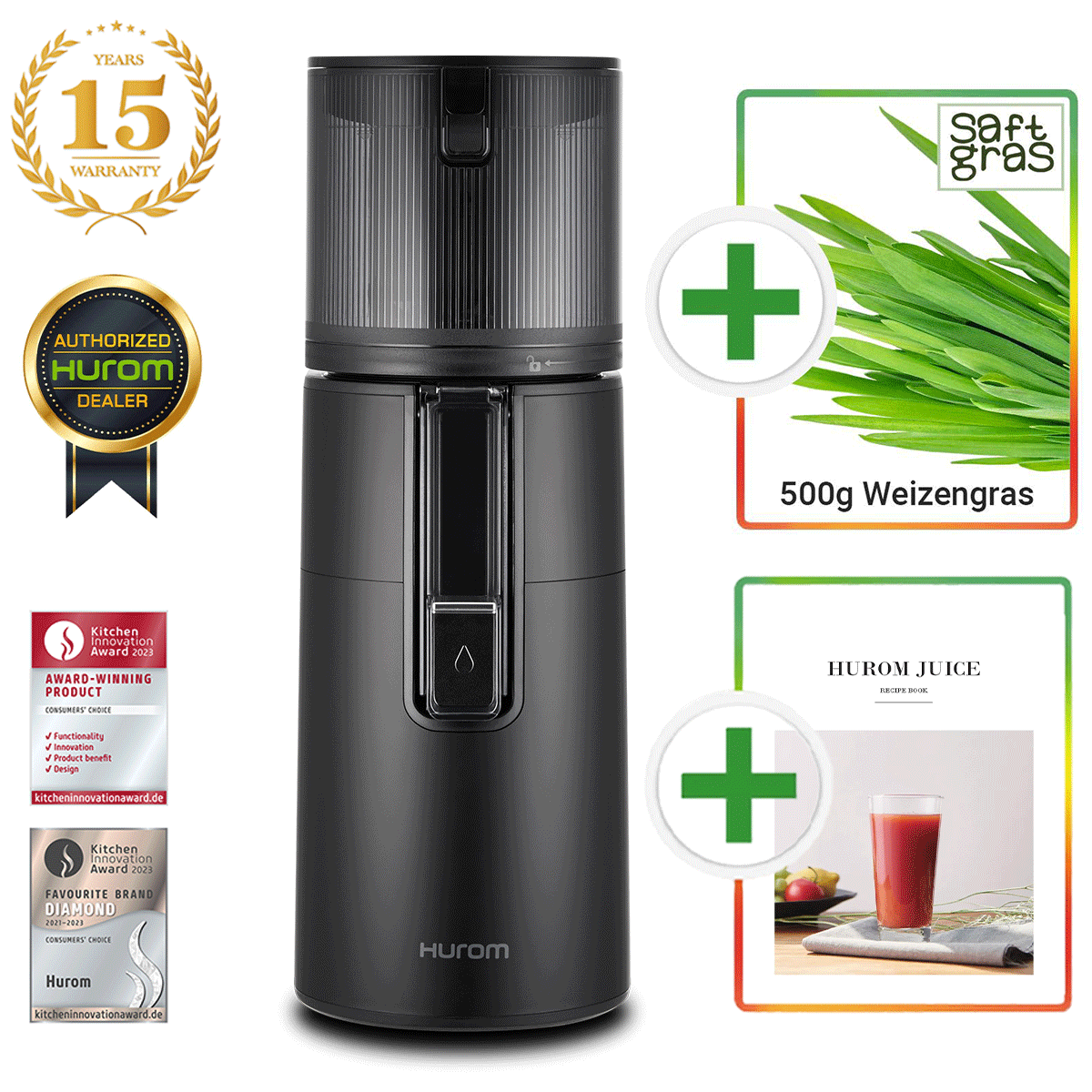 Hurom H400 Entsafter + 500 Bio Weizengras - Modell 2025 - Slowjuice.de